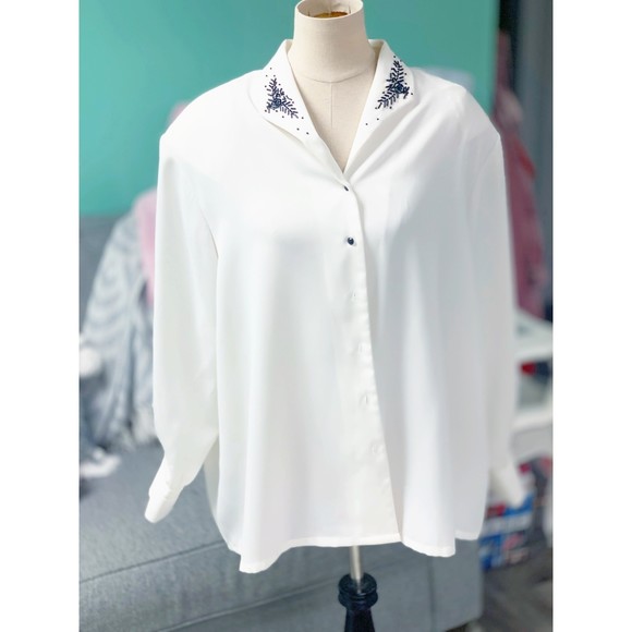 Koret | Tops | Vintage Koret Womens Plus Size 24s Beaded White Long ...